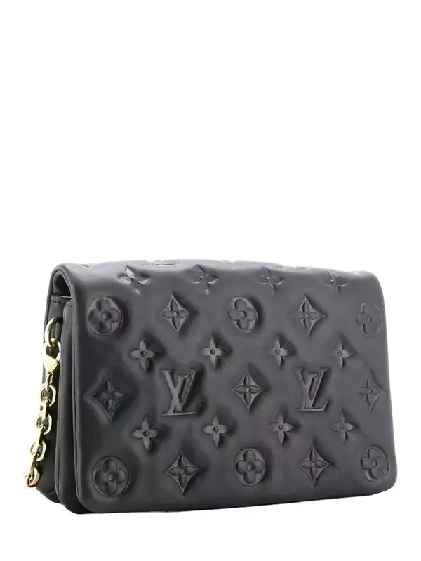 LOUIS VUITTON Coussin Pochette Monogram Embossed Lambskin Crossbody Bag - Black