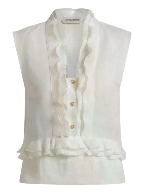 Alberta Ferretti Ruffled Buttoned Blouse - White