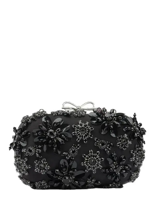 SELF-PORTRAIT Satin Clutch Bag With Crystals - Black