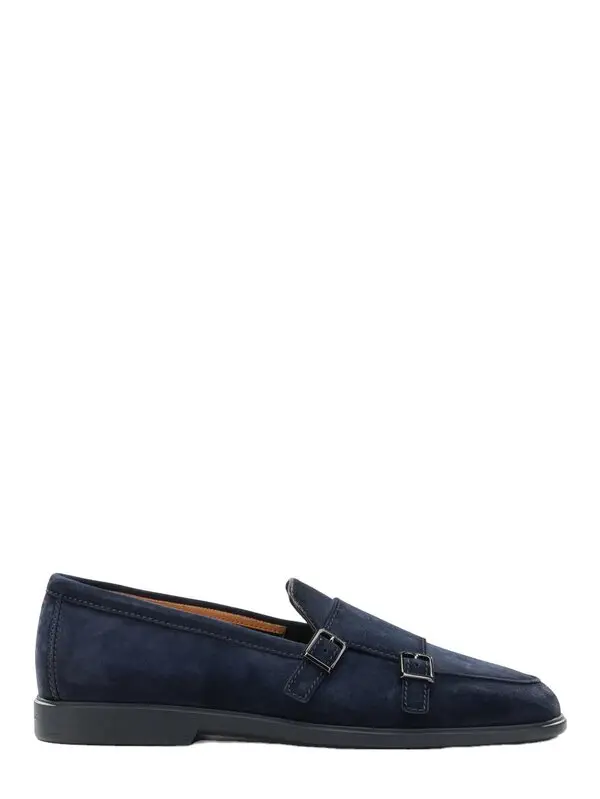 Santoni Suede Double Buckle Loafers - Blue