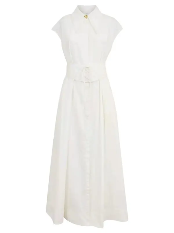 Clea Callista Belted Midi Dress - White