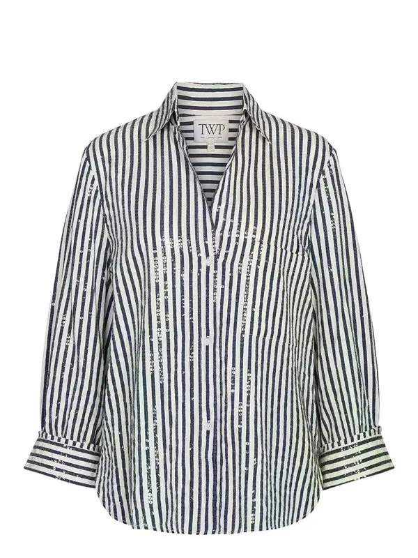 TWP Striped Sequin Embellished Shirt - White