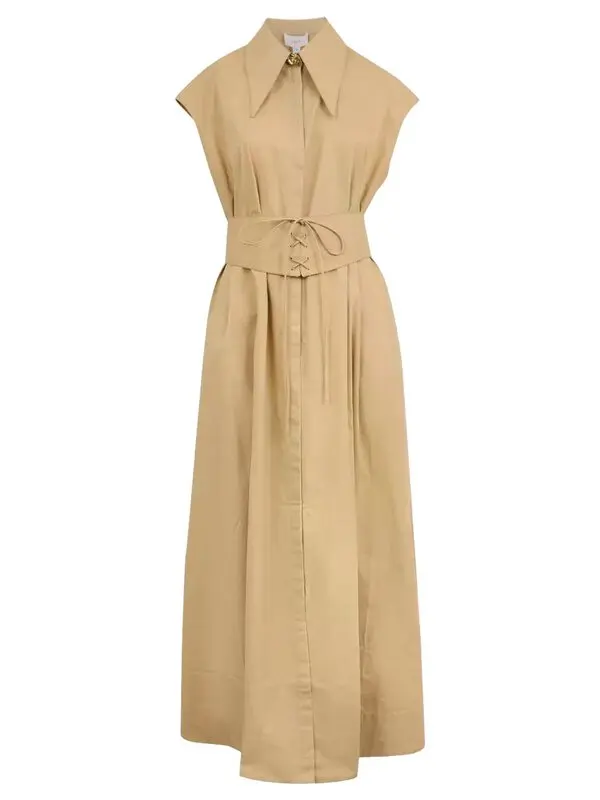 Clea Callista Belted Midi Dress - Neutrals