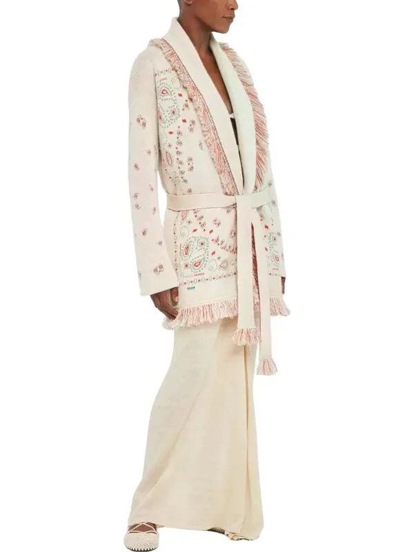 Alanui Bandana Jacquard Fringed Cardigan-coat - Neutrals