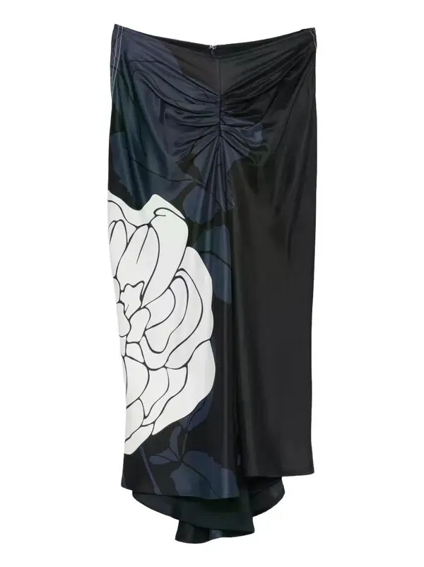 Victoria Beckham Floral-print Midi Skirt - Black