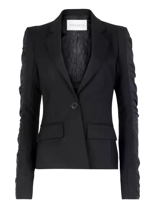 Nina Ricci Ruffled-sleeves Wool Suit Jacket - Black