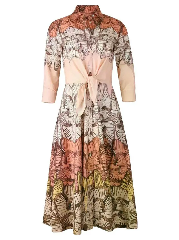 SARA ROKA Dralla Tie-front Floral Shirt Dress - Neutrals