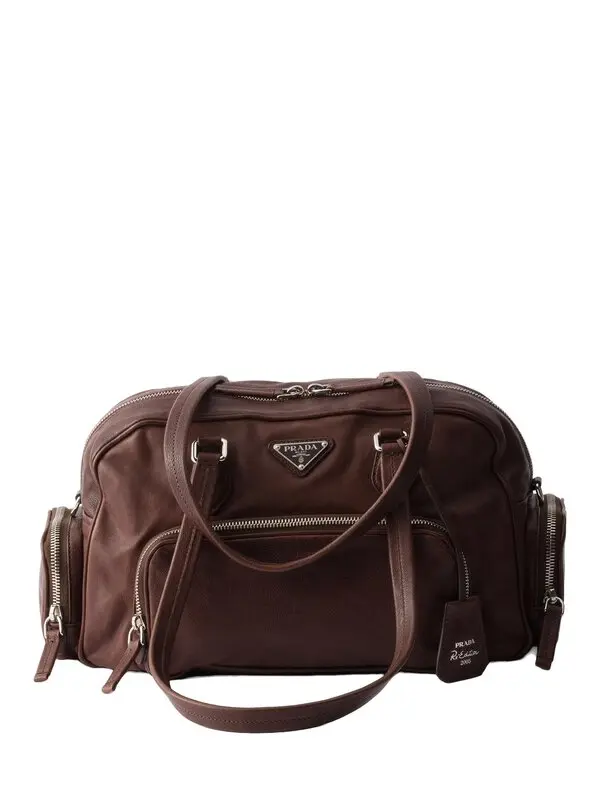 Prada Washed Leather Top-handle Bag - Brown