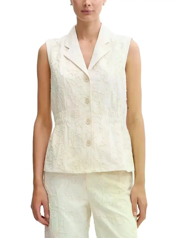 PEDRO DEL HIERRO Embroidered Button Sleeveless Blouse - Neutrals