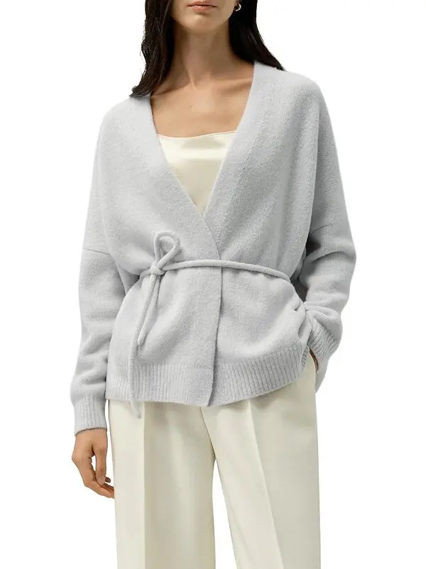 Lilysilk Boucle Knit Silk Cashmere Wrap Cardigan - Ice