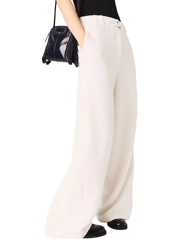 Maje Wide Leg Tweed Palazzo Pants - Ecru