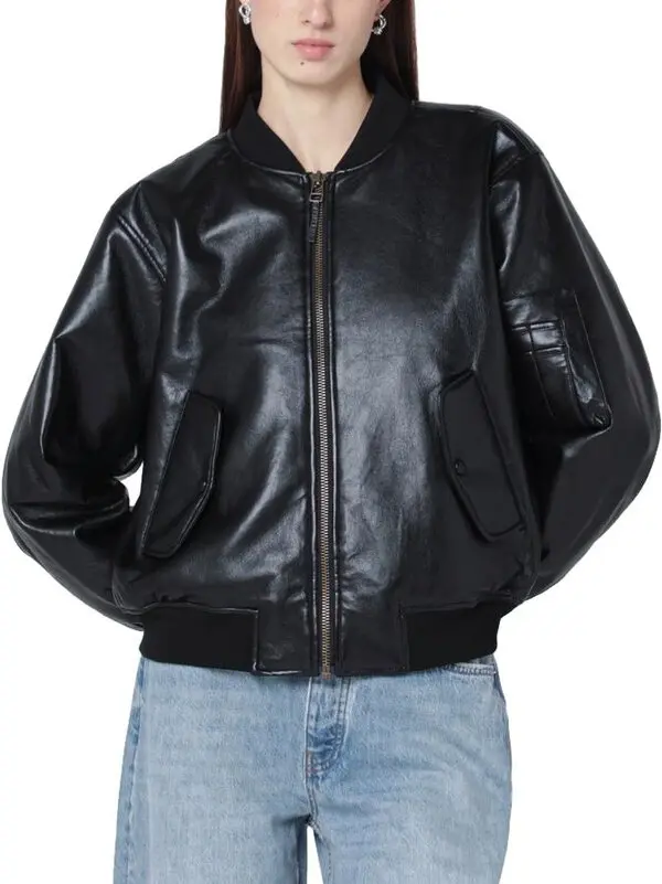 ANINE BING Regenerated-leather Bomber Jacket - Black
