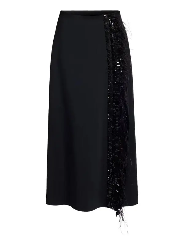 Elie Saab Feather-trimmed Midi Skirt - Black