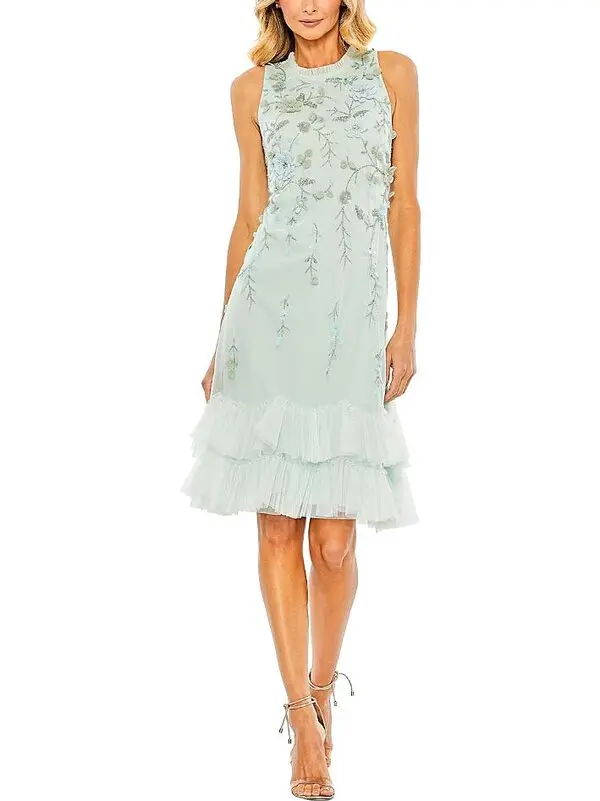 Mac Duggal Embellished Ruffle-tiered Floral Mini Dress - Seafoam