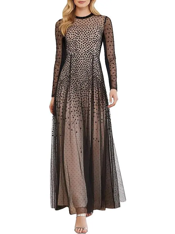 NEEDLE & THREAD Sequin Cascade Round Neck Gown - Graphite/opal