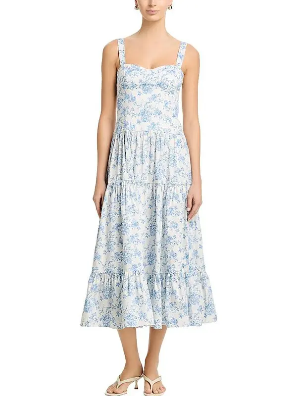 WAYF Melinda Printed Midi Dress - Blue Toile