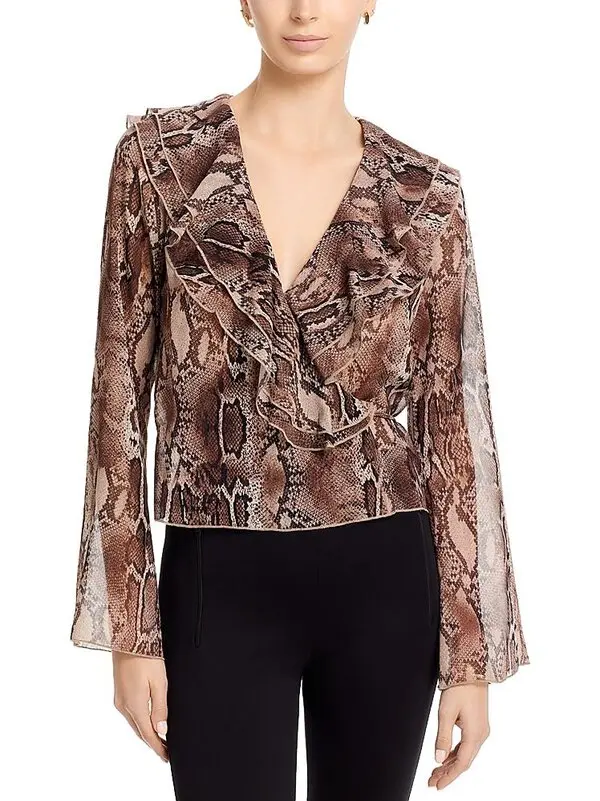 WAYF Sylvia Wrap Top - Brown Snake