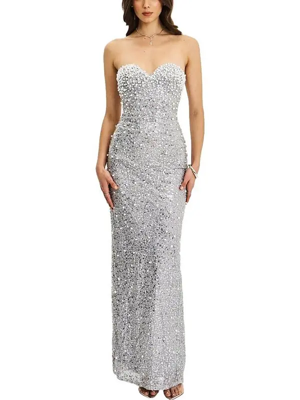 MISS CIRCLE Noelle Embellished Maxi Dress - Silver