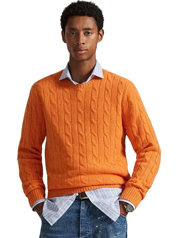 Polo Ralph Lauren Iconic Cable Knit Cashmere Sweater - Lantana Orange