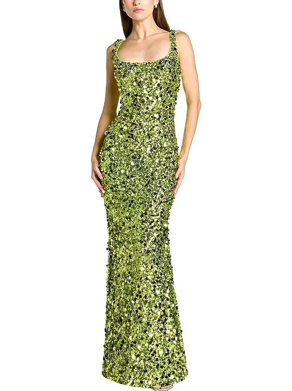 Mac Duggal Sleeveless Sequin Paillette Column Gown - Apple Green