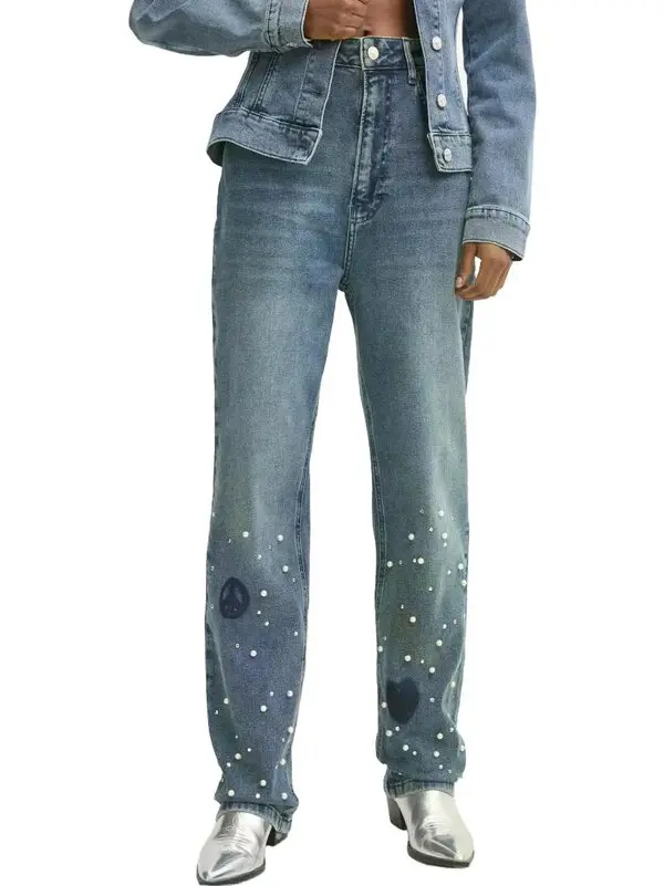 Moschino Pearl-embellished Jeans - Blue