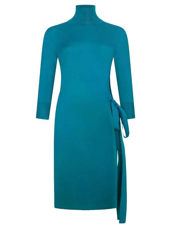 Malo Turtleneck Tie Dress - Blue