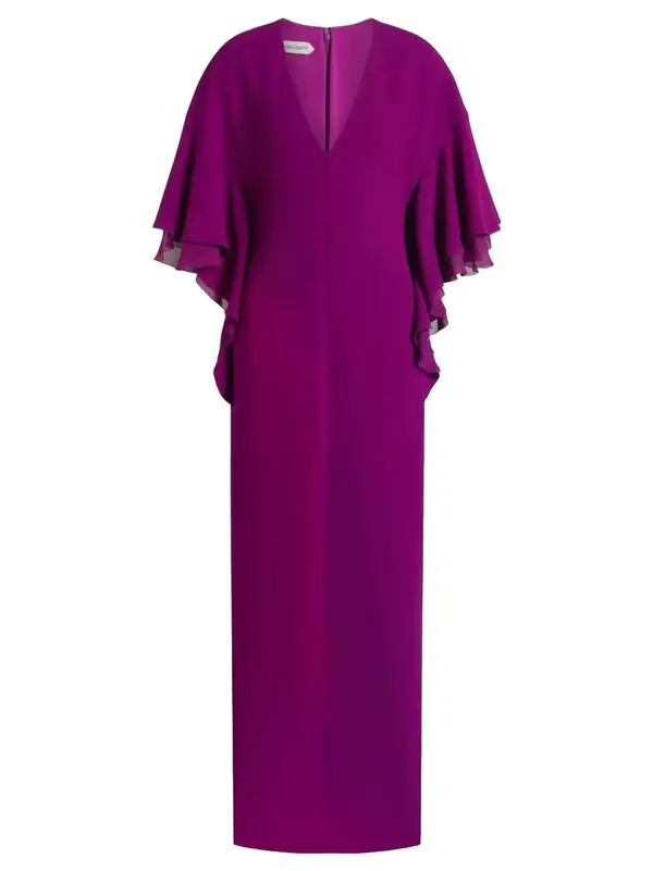 Alberta Ferretti Ruffled V-neck Maxi Dress - Purple