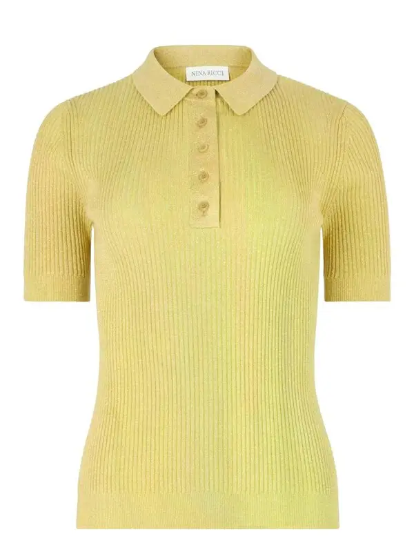 Nina Ricci Ribbed Knit Polo Shirt - Yellow