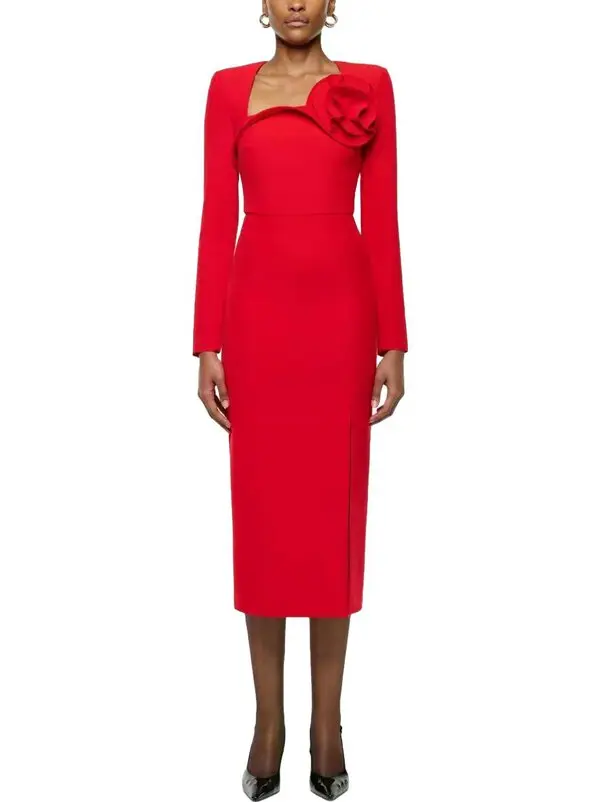 Roland Mouret Flower-appliqué Midi Dress - Red