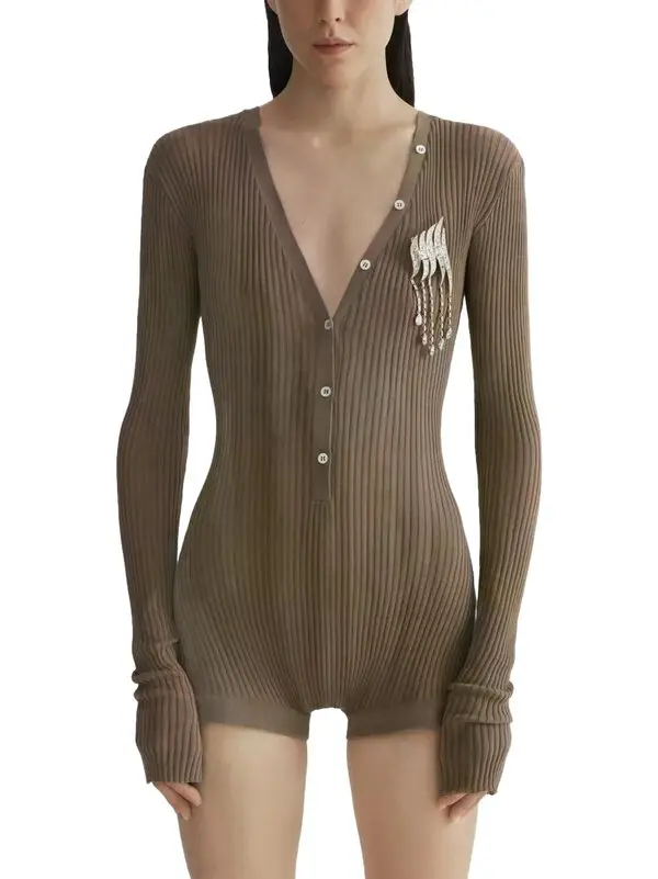 MUGLER Fitted Button Bodysuit - Brown