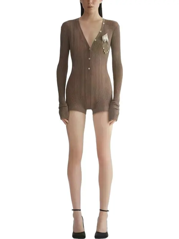 MUGLER Fitted Button Bodysuit - Brown