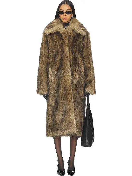 Superdown X Emma Leger Carmela Faux Fur Coat - Brown
