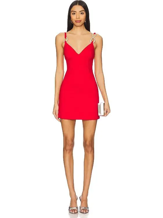 AREA Crystal Link Mini Dress - Carmine
