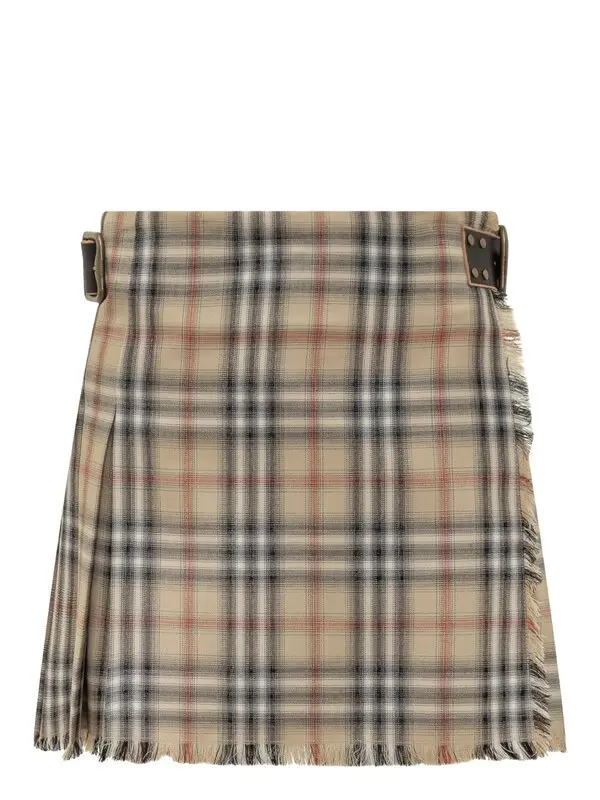 Burberry Mini Check Skirt With Fringes - Beige