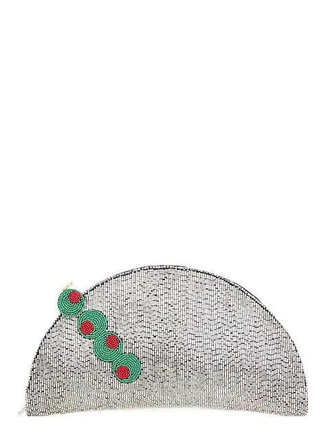 SIMONMILLER Beaded Lune Clutch - Silver & Olive