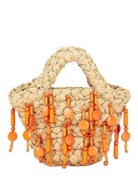 SIMONMILLER Beaded Mercado Mini Tote Bag - Natural & Orange