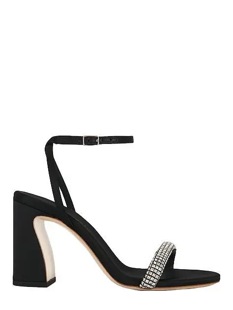LOEFFLER RANDALL Malia Curved Sandal - Black Satin With Diamond Strap