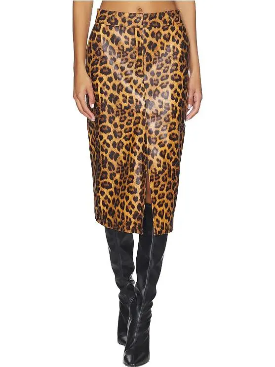 AEXAE Leather Maxi Skirt - Leopard