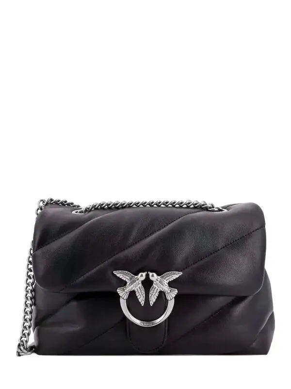Pinko Medium Classic Love Matelassé Flap Leather Shoulder Bag - Black