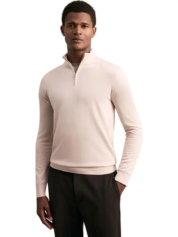 REISS Blackhall Merino Wool Half-zip Jumper - Beige