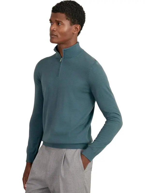 REISS Blackhall Merino Wool Half-zip Jumper - Orion Blue