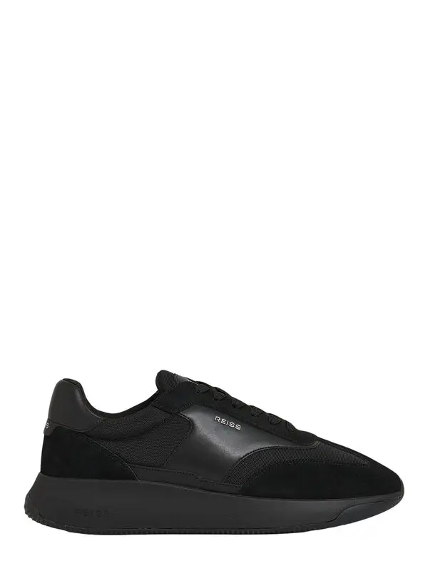REISS Emmett Bonded Leather And Suede Trainers - All Black