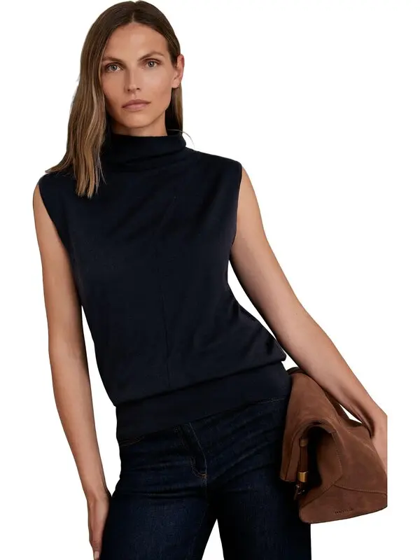 REISS Harper Wool Sleeveless Top - Navy
