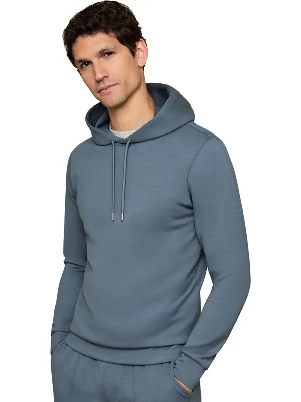 REISS Fabien Interlock Jersey Hoodie - Airforce Blue