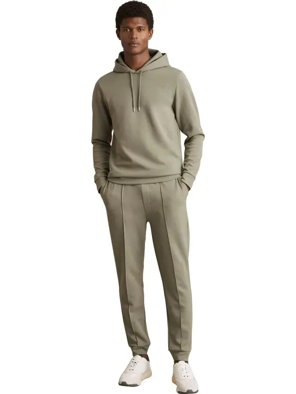 REISS Fabien Interlock Jersey Hoodie - Sage