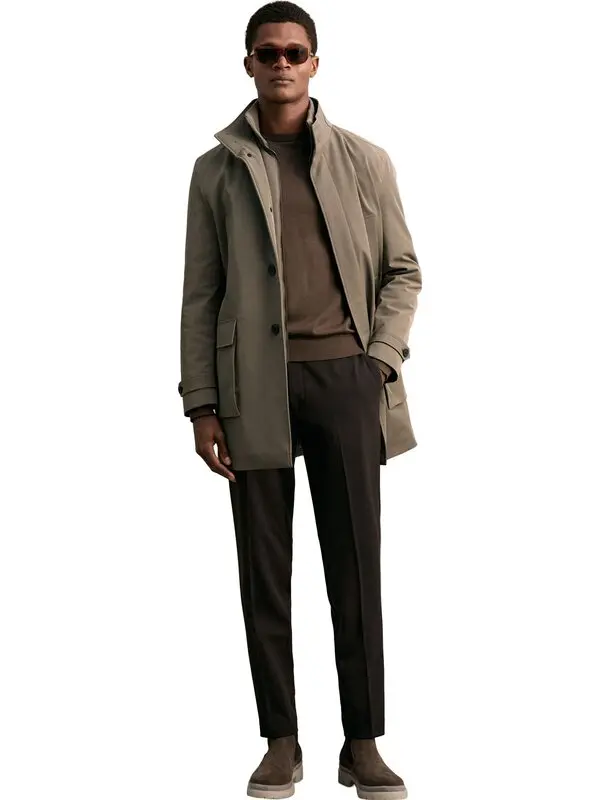 REISS Player Hybrid Overcoat With Removable Gilet - Mushroom Brown