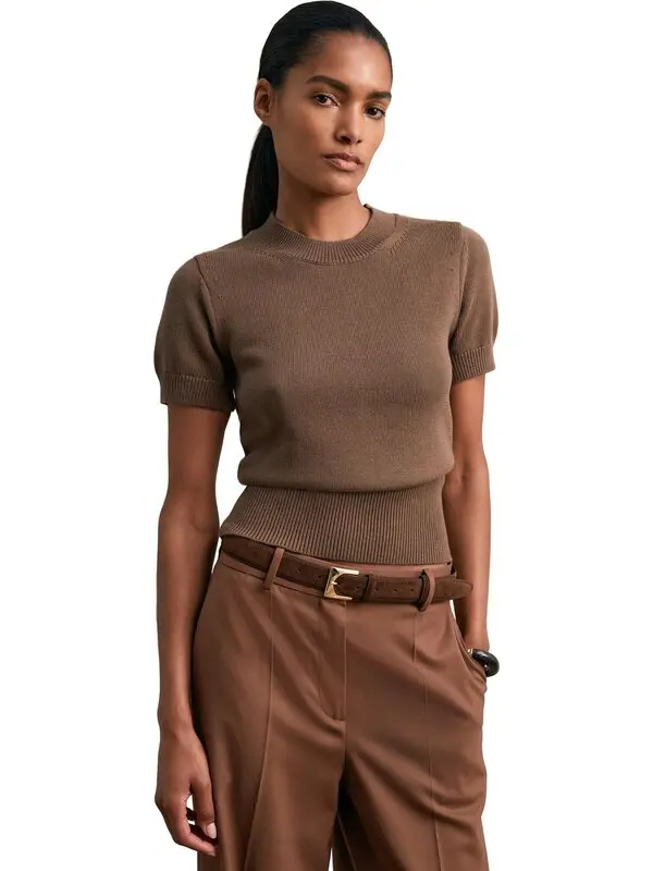 REISS Anita Cotton-wool Crew-neck Top - Brown