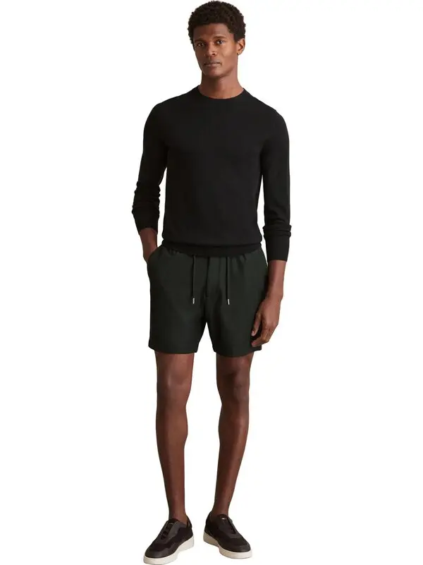 REISS Textured Drawstring Shorts - Dark Green