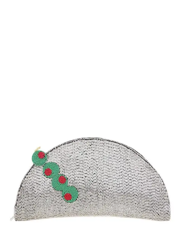 SIMONMILLER Beaded Lune Clutch - Silver & Olive