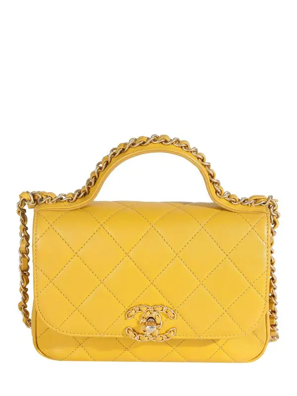 Chanel Quilted Lambskin Chain Infinity Top Handle Flap - Yellow